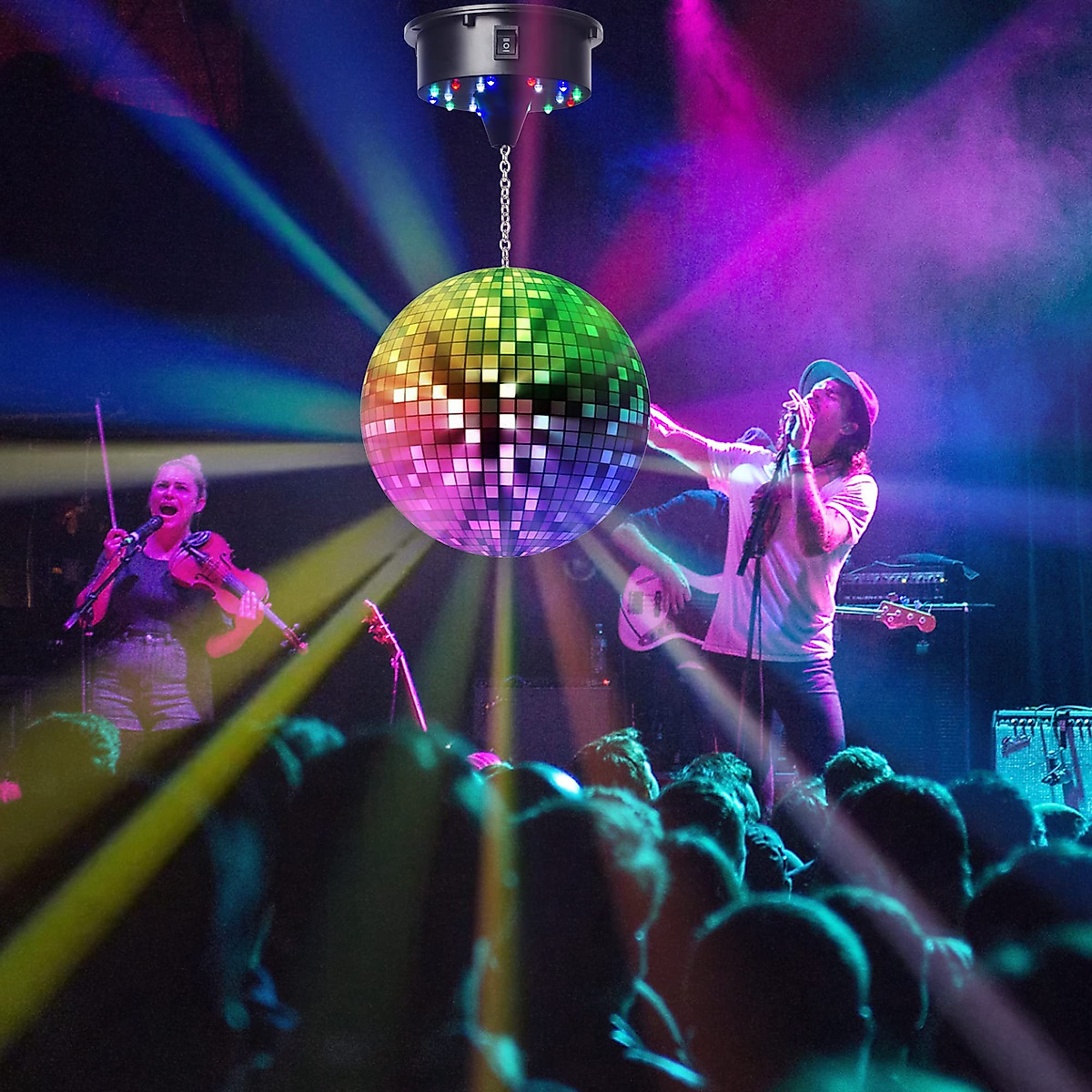 Rotating Motor for Disco Ball-chmakmt 5RPM Electric Motor with LED Lights for Mirror Disco Ball,Christmas Party DJs Bands Pubs Weddings Banquets Birthday Party Decorate