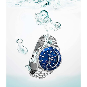 Mens Automatic Stainless Steel Professional DEPTHMASTER Dive Watch, 200 Meters Water Resistant, Brushed and Beveled Bracelet with Divers Safety Clasp and Screw Down Crown (Blue)