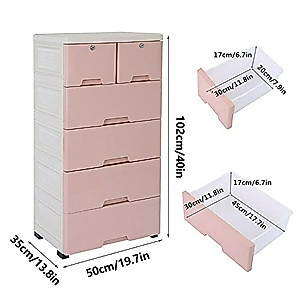 DENEST Plastic Dresser for Clothes Kids Dresser for Bedroom Organization and Storage 6 Drawers Tower Closet Drawers Portable Clothes Storage Cabinet with 4 Wheels for Home Nightstand (Pink)