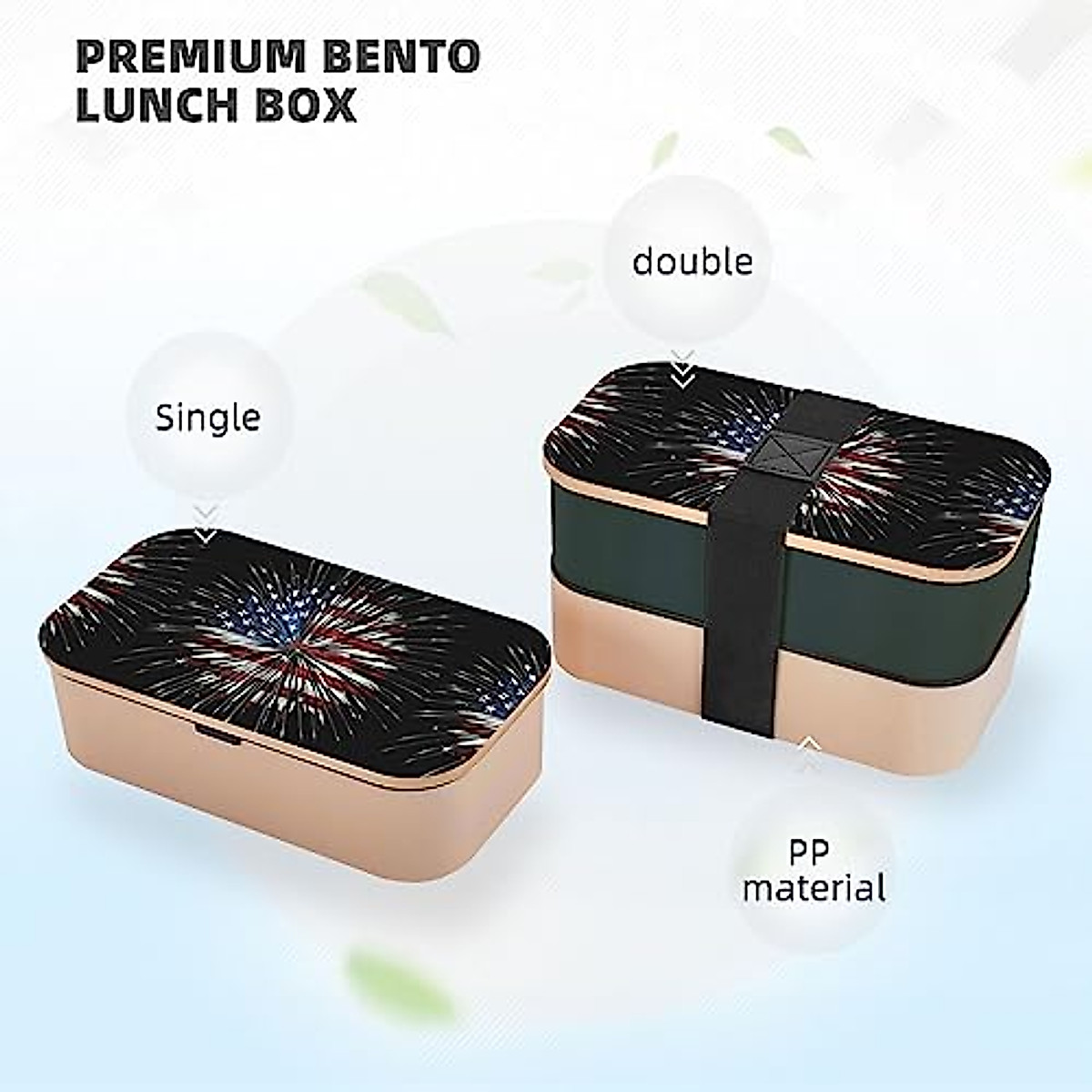 American Flag Firework Premium Bento Lunch Box, 2 Compartments Leakproof Lunch Box With Cutlery For Adults, Microwave & Dishwasher Safe