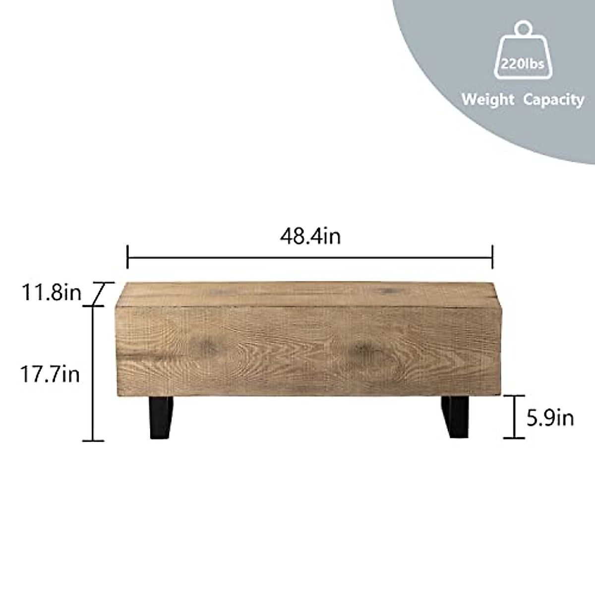 COSIEST Patio Log Bench, Rectangular MgO Garden Bench, 48.4 x 11.8” Outdoor Bench, Rustic Bench for Yard or Lawn(Light Oak)