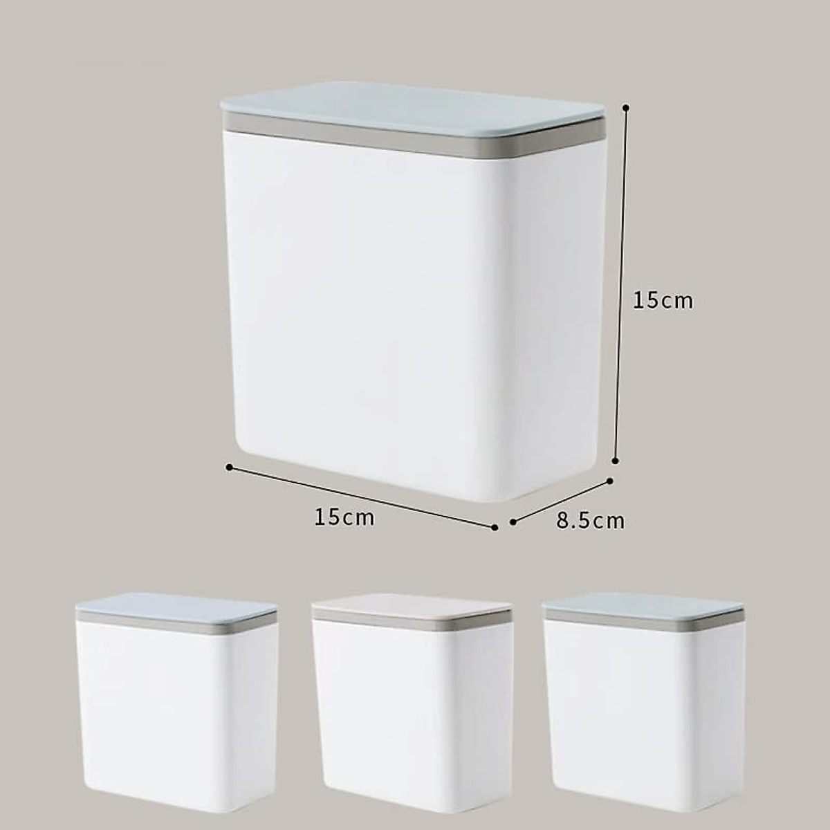FEER Square Waste Bin Desktop Garbage Basket Home Table Office Supplies Trash Can Dustbin Sundries Barrel Box Blue, Size : 15 * 8.5cm