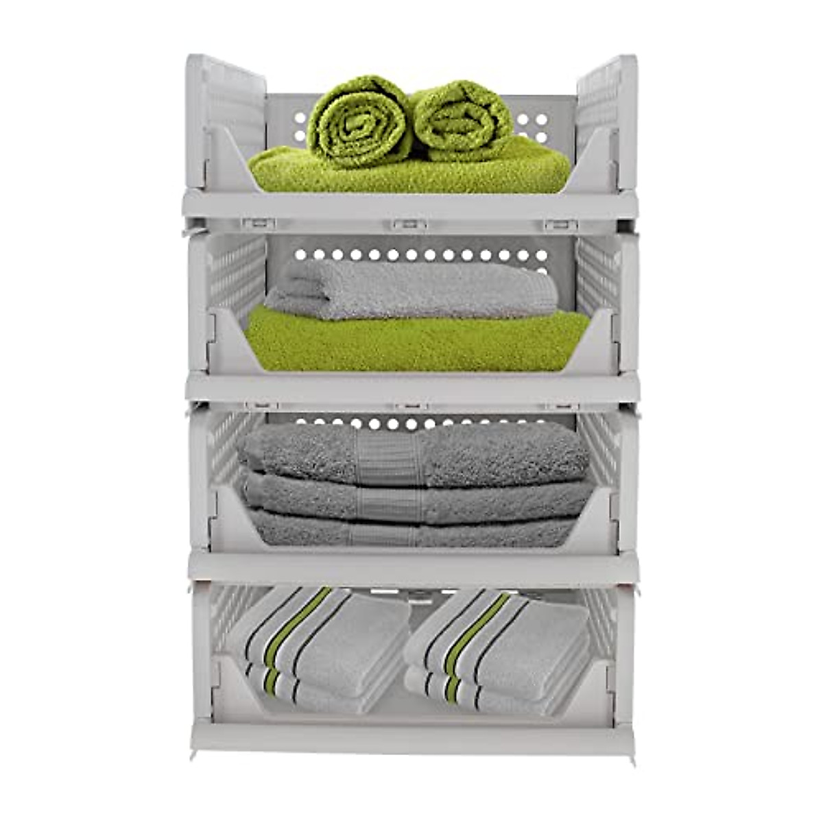 Creekview Home Emporium Stacking Drawer Organizer - 4pc Gray Plastic Stackable Drawers - Front Opening Storage Bins