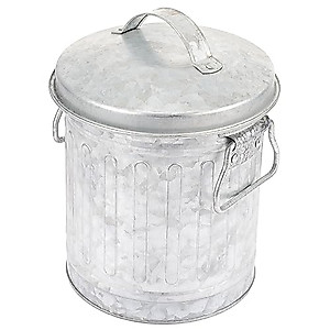 BESPORTBLE Galvanized Trash Can Mini Desktop Wastebasket with Lid and Handle Metal Table Flowerpot Countertop Trash Can Garbage Bin Rubbish Bucket Pencil Holder Pen Cup Makeup Brush Holder A