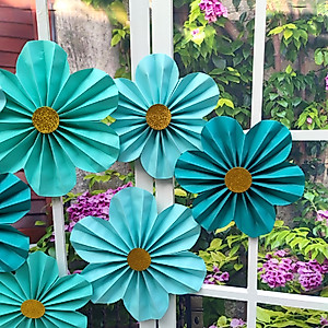 Mybbshower Teal Turquoise Aqua Paper Fan Flower for Floral Wedding Backdrop Hanging Decor Birthday Centerpieces for Table Wedding Baby Bridal Shower Pack of 9