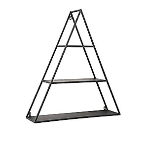 TJLSS 3 Tier Triangular Matte Black Metal Display Shelf, Wall Mounted Rack