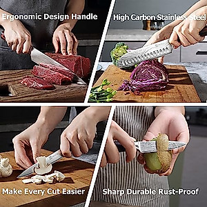 PAUDIN Kitchen Knife Set, Ultra Sharp Knife Set with Pakkawood Handle, High Carbon Stainless Steel Knives Set for Kitchen, 5 Piece Chef Knife Set Come with Gift Box