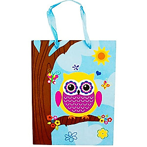 ZRAMO 12 Medium Owl Design Party Gift Bags, Birthday Gift Bags - Set of 12 Happy Birthday Gift Bags