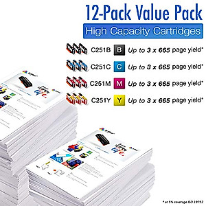 Arthur Imaging Compatible Ink Cartridge Replacement for Canon CLI251XL for use with PIXMA MX922 MG5520 (3 Black, 3 Cyan, 3 Yellow, 3 Magenta, 12-Pack) - CLI251(12)