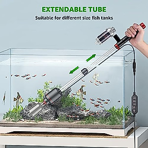 Suness Fish Tank Cleaner Vacuum: 24W Electric Aquarium Vacuum Gravel Cleaner with Strong Suction for Automatic Water Change Wash Sand Water Shower and Water Circulation, Timed Off