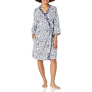 Vera Bradley Women's Cozy Knit Robe (Extended Size Range), Perennials Misty Surf, Small - Medium