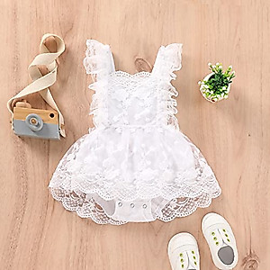 LXXIASHI Infant Baby Girl Romper Dress Summer Lace Bodysuits Fly Sleeves Jumpsuits Boho Summer Clothes (02-White, 0-3 Months)