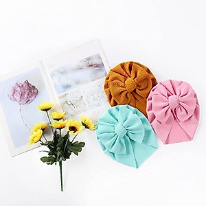 Cinaci 8 Pack Knotted Big Bowknot Hair Bow Turban Hats Beanie Caps Headwraps for Baby Girls Infants Toddlers Kids