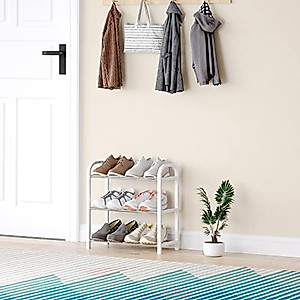 Hockmez 3-Tier Small Shoe Rack,Multifunctional Sturdy Lightweight Shoes Storage Organizer for Small Space, Free Standing Shoe Shelf for Closet Entryway Hallway Living Room (White)