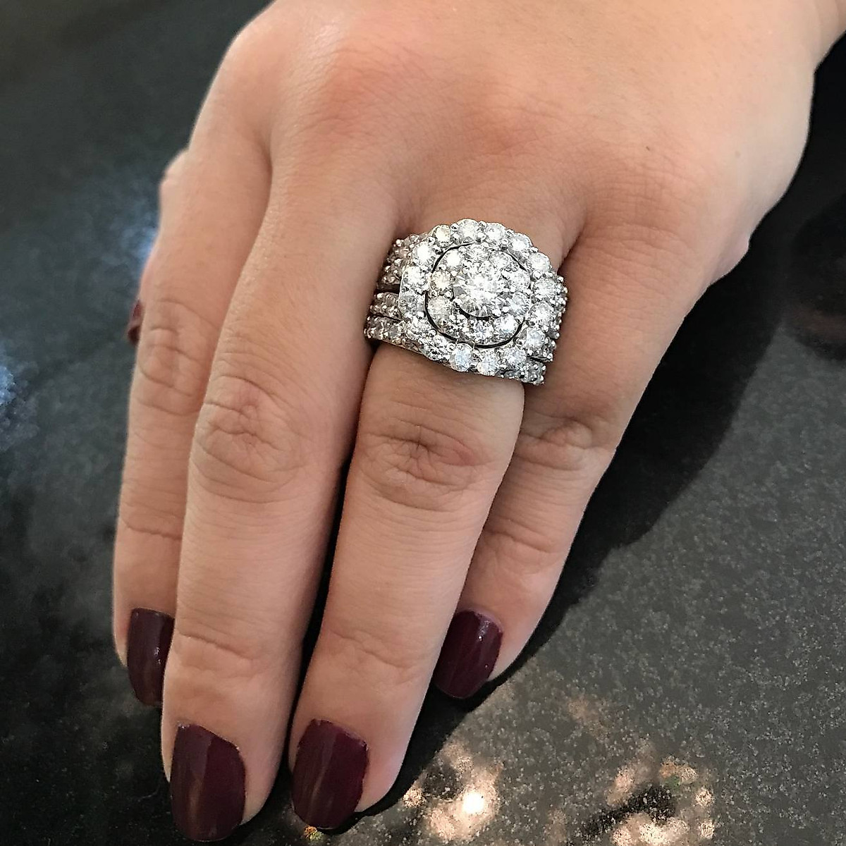 5 CT Diamond Engagement Cushion Halo Trio Engagement Wedding Ring Set White Gold - Size 8