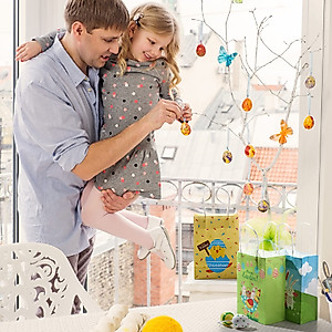 12 Pieces Easter Gift Paper Bags Easter Party Favor Bags with Handles Easter Treat Bags Kids with Happy Easter for Easter Party Supplies Candy Cookie Goodies Gift Wrapping