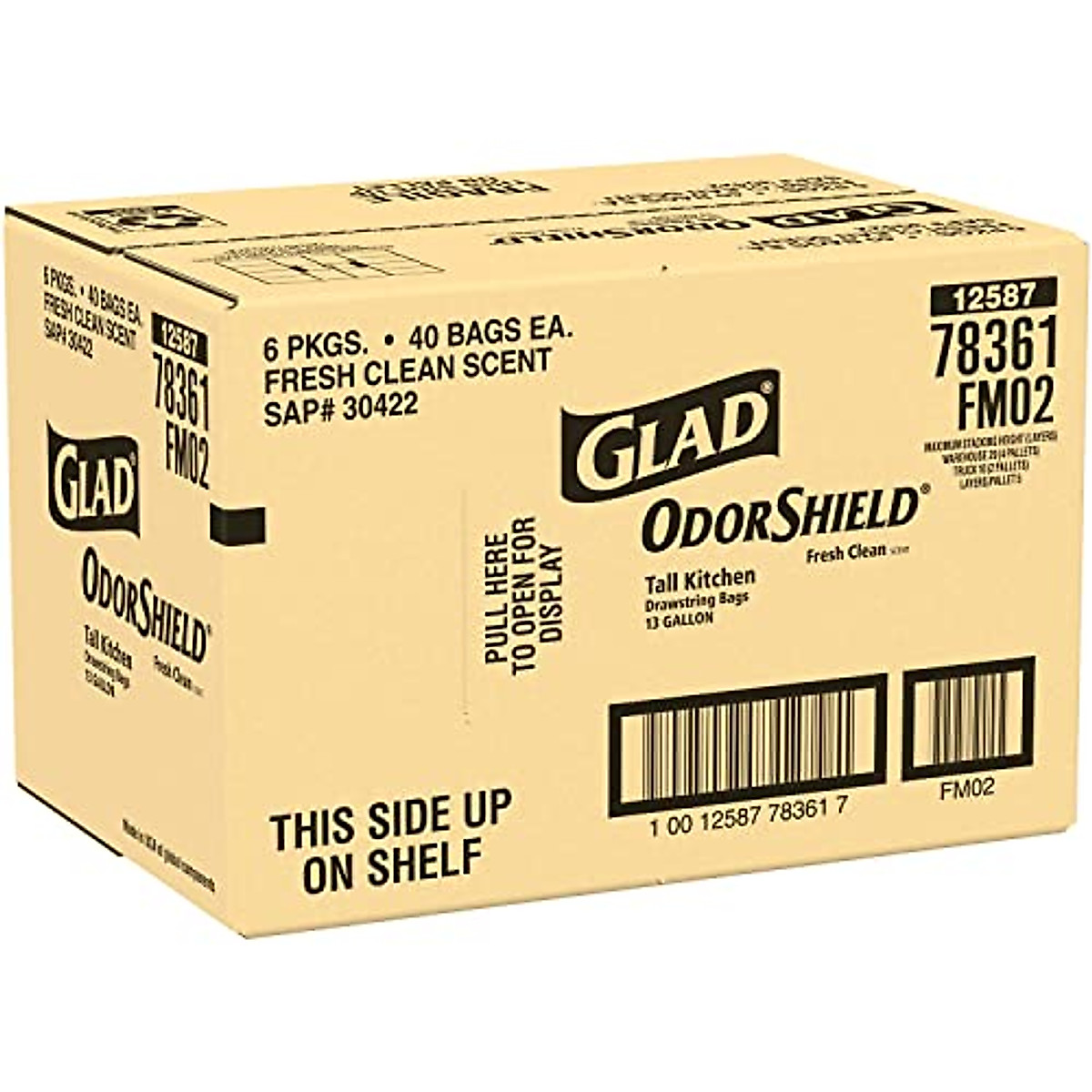 Glad OdorShield Tall Kitchen Drawstring Trash Bags, Fresh Clean, 13 Gallon, 40 Count (Packaging May Vary)