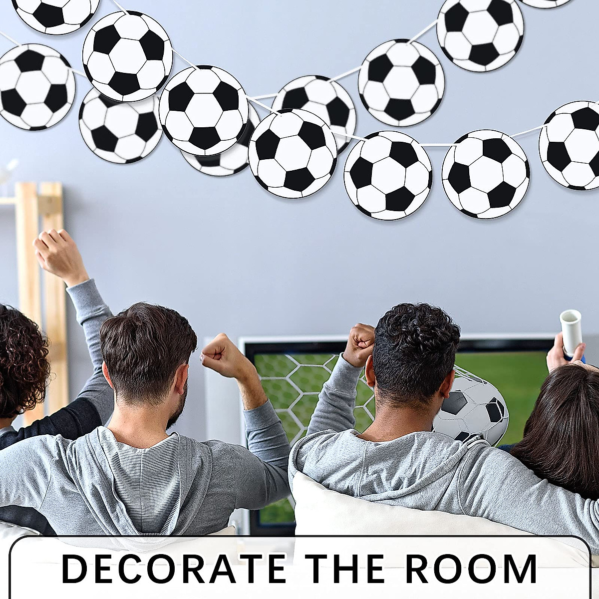 4 Pieces Soccer Party Decorations Soccer Banner Soccer Ball Garland Soccer Bunting Banners with 32 Pcs Football Pattern Decoration Cards Soccer Party Supplies for Kids Boys Soccer Fans Birthday Party