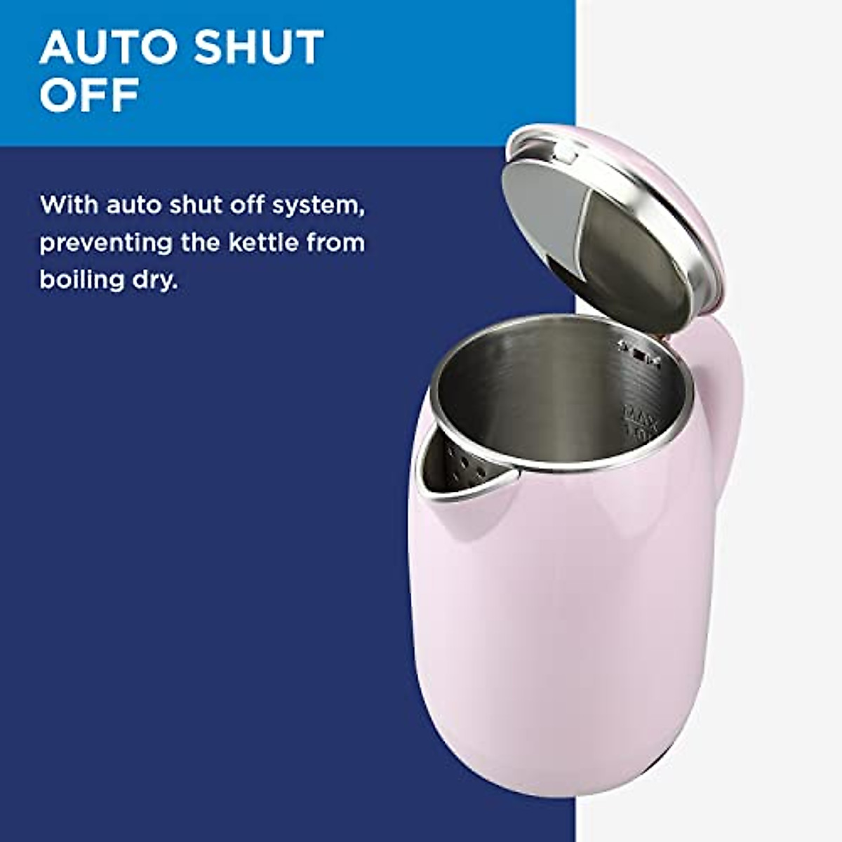 Westinghouse Electric Cordless Kettle - Crafted with 1.8L Capacity, Double Wall Housing, Auto Shutoff, Stainless, Steel Interior, Concealed Heating Element, and 360° Swivel Base and Cord Storage (Pink)