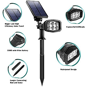 URPOWER Solar Lights Outdoor, Adjustable Solar Spot Lights Outdoor Spotlight 2-in-1 Waterproof Solar Landscape Lights Wall Light, Dusk-to-Dawn Solar Powered Light for Yard, Garden (Cool White, 2 Pack)