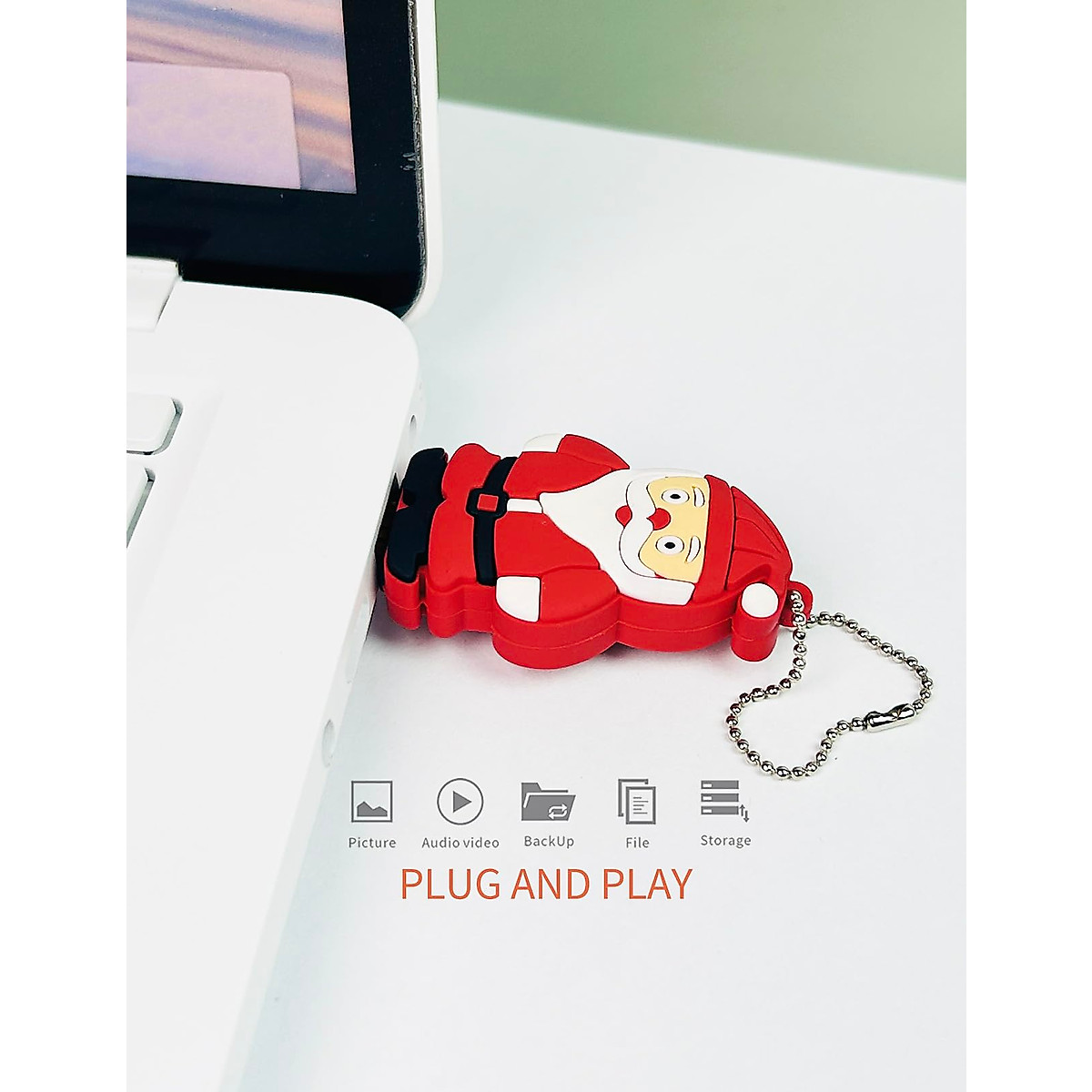 ZJR 64GB USB Flash Drives Cute Thumb Drive Christmas Santa Cartoon Memory Stick with Keychain New Year Gifts Pen Drive for Xmas Friends Family