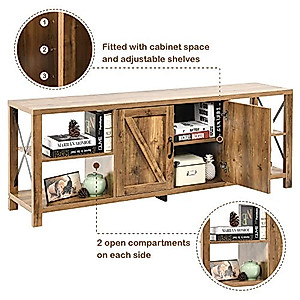 Catrimown 68” Wood TV Stand Farmhouse Entertainment Center with Barn Doors, Rustic Long TV Console Table for 75 Inch TV with Storage Shelves for TVs Up to 78", Rustic Oak