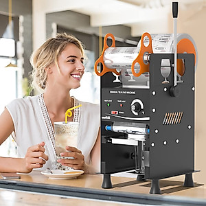 WantJoin Manual Cup Sealing Machine 300-500 Cups/h Electric Boba Tea Cup Sealer for 180mm Tall 90mm/95mm Diameter Cup Adjustable Temperature Cup Sealer