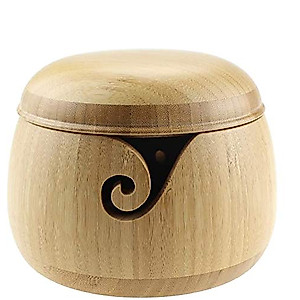 AUSUKY Wooden Yarn Bowl Holder Knitting Crochet Yarn Wool Storage Organizer with Lid (Bowl Holder with Lid)