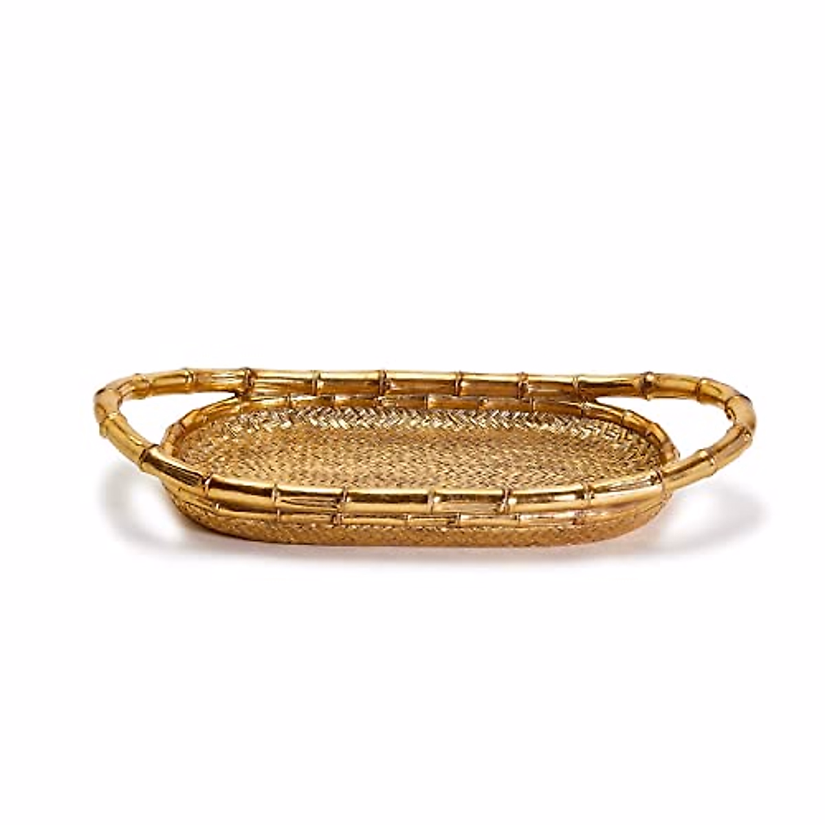 Two's Company Golden Faux Bamboo All-Purpose Tray with Basket Weave Pattern
