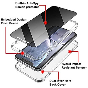 SURITCH Clear Case for iPhone XR, 【Privacy Screen Protector】【Edge to Edge】 Anti Spy Film Full Protection Hard Cover Hybrid TPU Bumper Rugged Case Anti Scratch Shockproof for iPhone XR 6.1"(Clear)