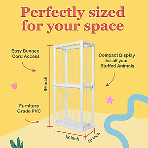 Lilly's Love Stuffed Animal Zoo Storage - Standing Storage Organizer Display | Made from Furniture-Grade, Easy to Assemble PVC, Stores More Stuffies Than Hammocks & Bean Bags | 39" x 18" x 10", White