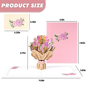 BLOCE Teacher Appreciation Cards, Thank You Cards with Envelopes,Pop Up Flower Bouquet Card for Women Men Kids Husband Wife Mom Dad Daughter