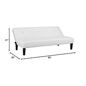 Naomi Home White Faux Leather Convertible Futon Sofa Bed, Button Tufted, 3 Positions, Small Couch Bed with Wooden Legs, 58 lbs, 500 lbs Capacity