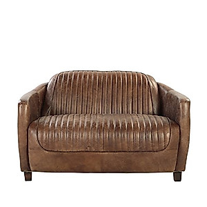 ACME FURNITURE Brancaster Retro Brown Top Grain Leather and Aluminum Loveseat