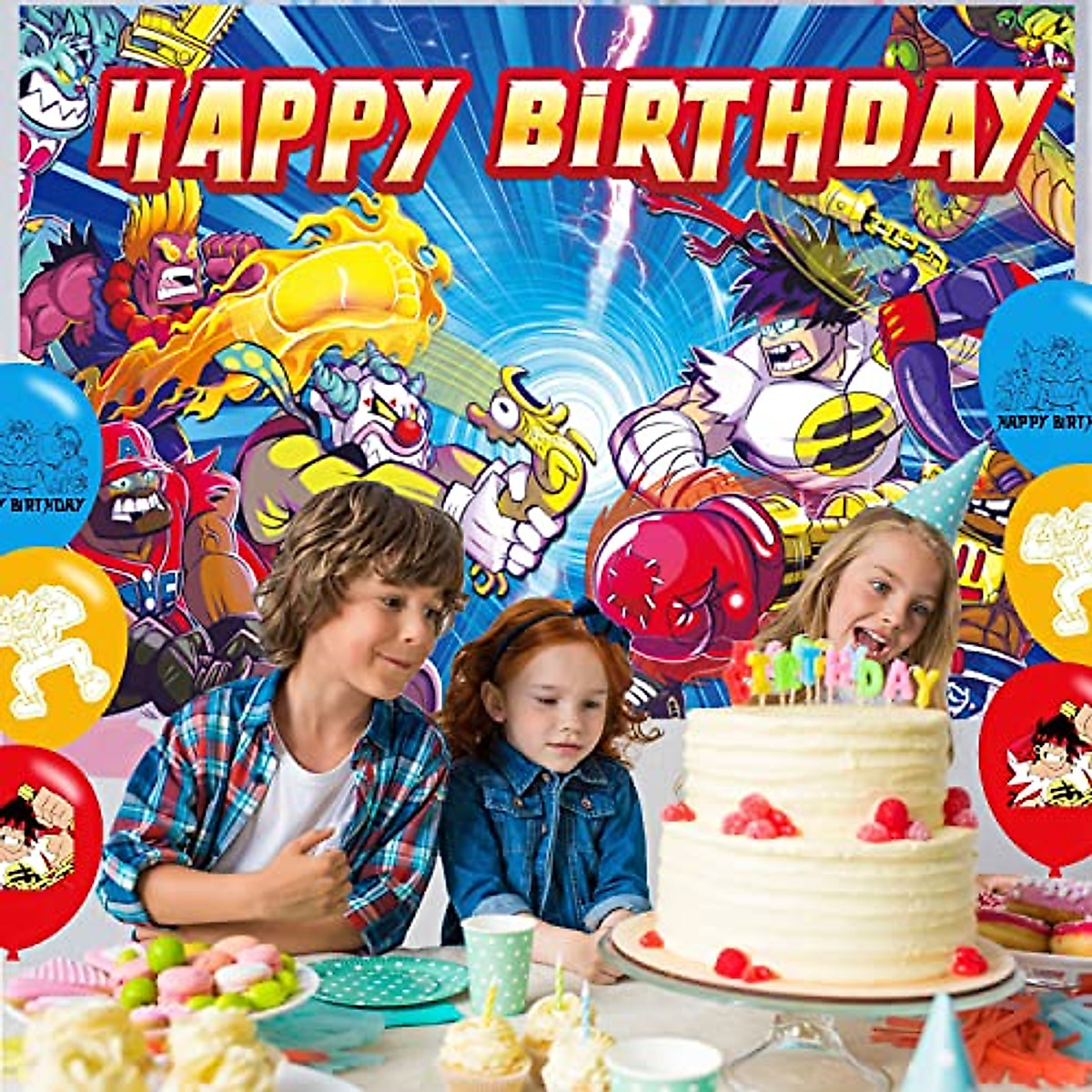 Akedo Ultimate Backdrop Birthday Banner for The Arcade Warriors Birthday Party Supplies Cartoon Akedo Ultimate Photograph Background Photo Booth 5x3ft Orange