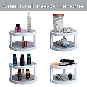 Smart Design 2-Tier Lazy Susan Turntable - 10 Inch - Non-Slip Lining and Feet - BPA Free - Cupboard, Fridge, Jars, Spices, Cabinet, Countertop, Pantry, Storage, Kitchen Organizer - White with Gray