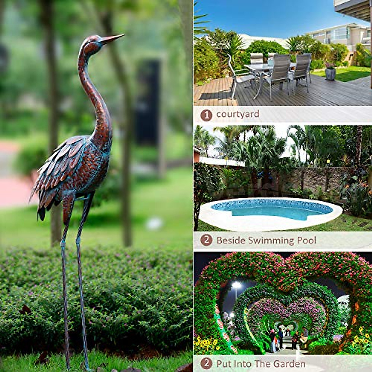 chisheen Outdoor Garden Crane Statues and Sculptures Metal Yard Art Statue for Garden Decoration Large Size