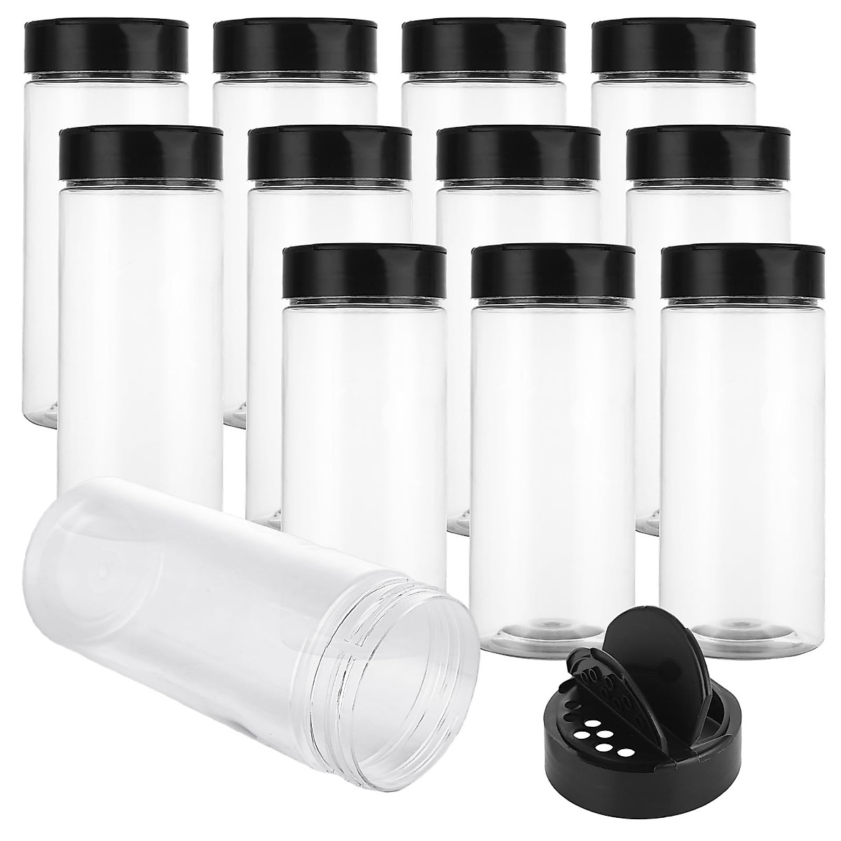 MUXHEL 12 Pcs 15 oz Plastic Spice Jars with Shaker Lids, Food-Grade Clear Seasoning Shaker Containers, Large Spice Containers for Spice, Powders and Herbs