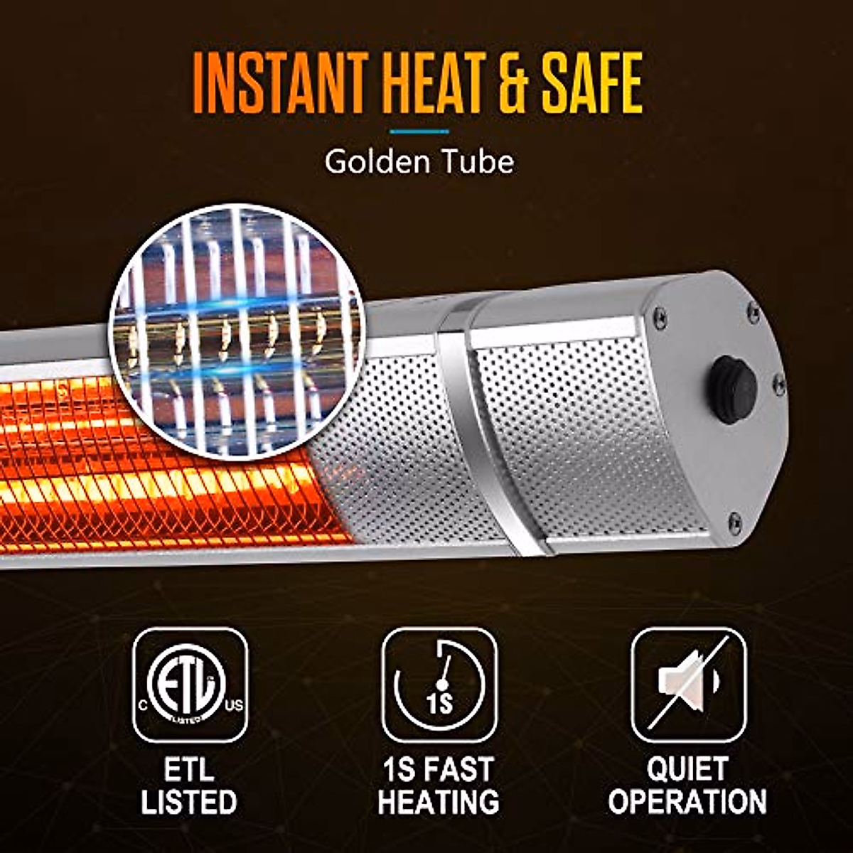 Electric Patio Heater, 1500W Outdoor Heater, VQVG Wall Mount Heater, Infrared Outdoor Heater with Remote Control, 3 Heating Modes, Instant Heat, Waterproof IP65 for Patio Garage (Silver)