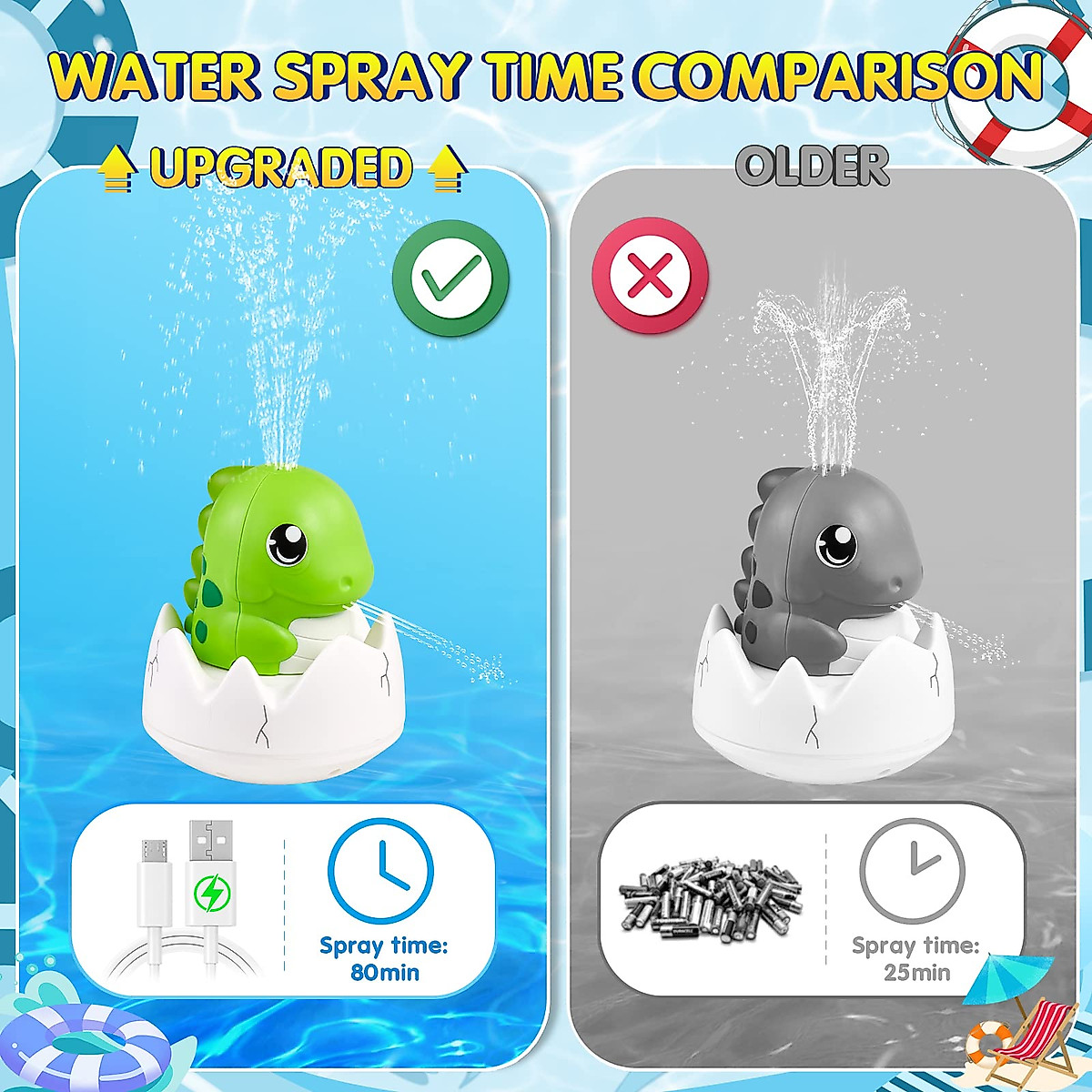 Rechargeable Baby Bath Toys, Dinosaur Baby Toys Gifts, Light Up Bath Toys, Sprinkler Bathtub Toys for Toddlers Infant Kids, Spray Water Bath Toy, Pool Bathroom Baby Toy Gifts