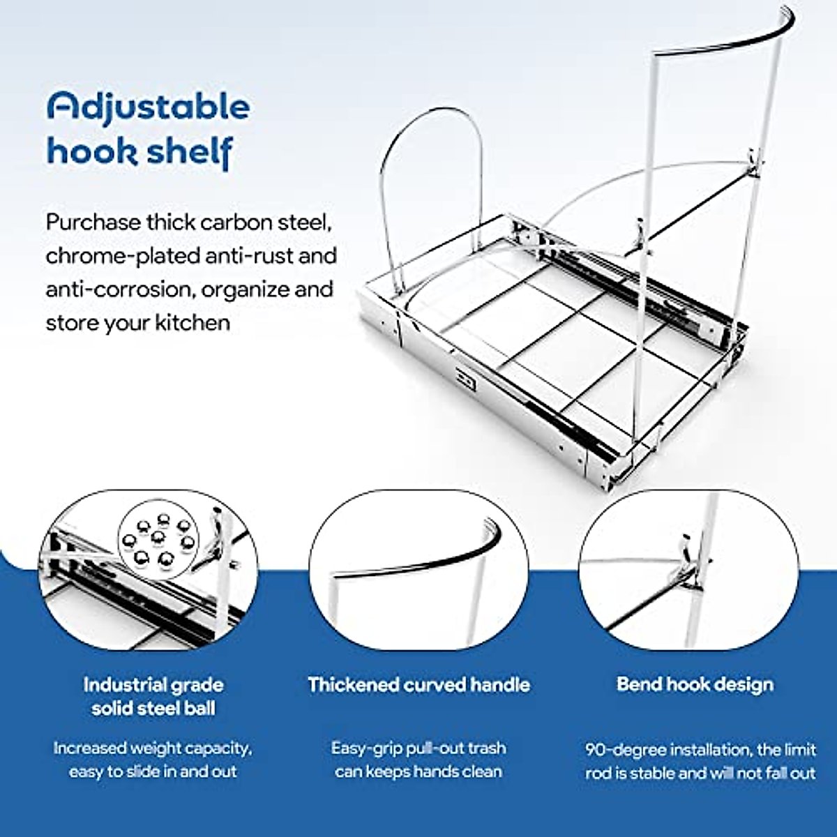 Tanamu Pull Out Trash Can Under Cabinet,Under Sink Heavy Duty Trash can，Roll-Out Sliding Adjustable Rack for Kitchen Trash Can,Chrome (Trash Can Not Included)