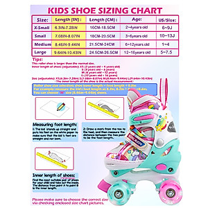 Rainbow Unicorn Kids Roller Skates for Girls Boys Toddler Ages 3-6,4-Pejiijar Adjustable Roller Shoes with Luminous Wheels for Birthday Xmas Gifts (Green, Small(10-13J))