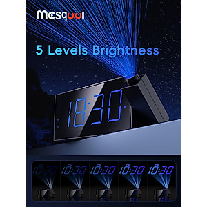 Digital Projection Alarm Clock for Bedroom, Large LED Alarm Clock with Projection on Ceiling Wall, 350°Projector,Dimmer,USB Charger, Battery Backup Loud Dual Alarm Clock for Heavy Sleeper Kids Elderly