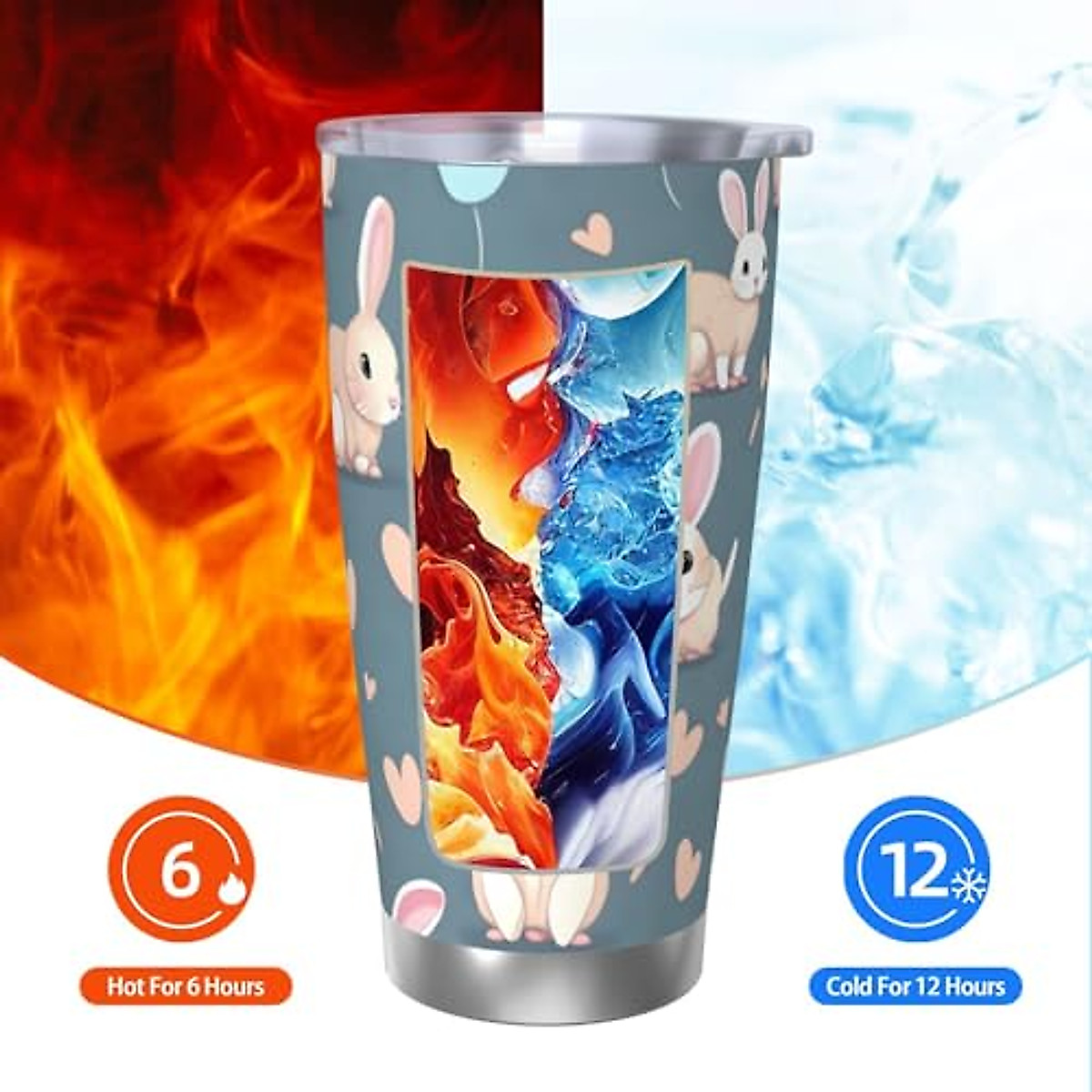 WXZYFP Car cup (single silver rim), can use a straw or drink directly, easy to use.Cartoon cute bunny