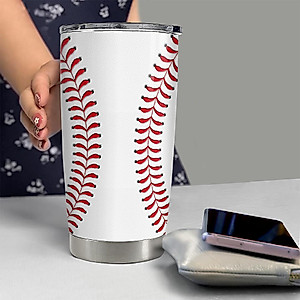 SANDJEST Baseball Tumbler Cup 20oz Stainless Steel Insulated Travel Mug Tumblers Cup Baseball Gift for Women Men Mom Gifts for Birthday Christmas