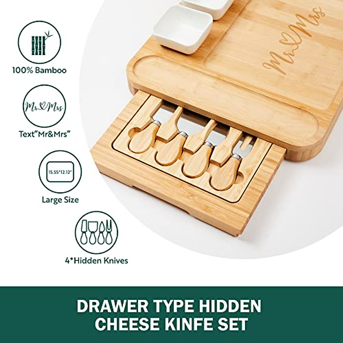 AW BRIDAL Mr Mrs Cheese Board and Knife Set Large Charcuterie Board, Valentines Day Gifts Wedding Anniversary Engagement Gifts for Couple Bridal Shower Housewarming Gifts