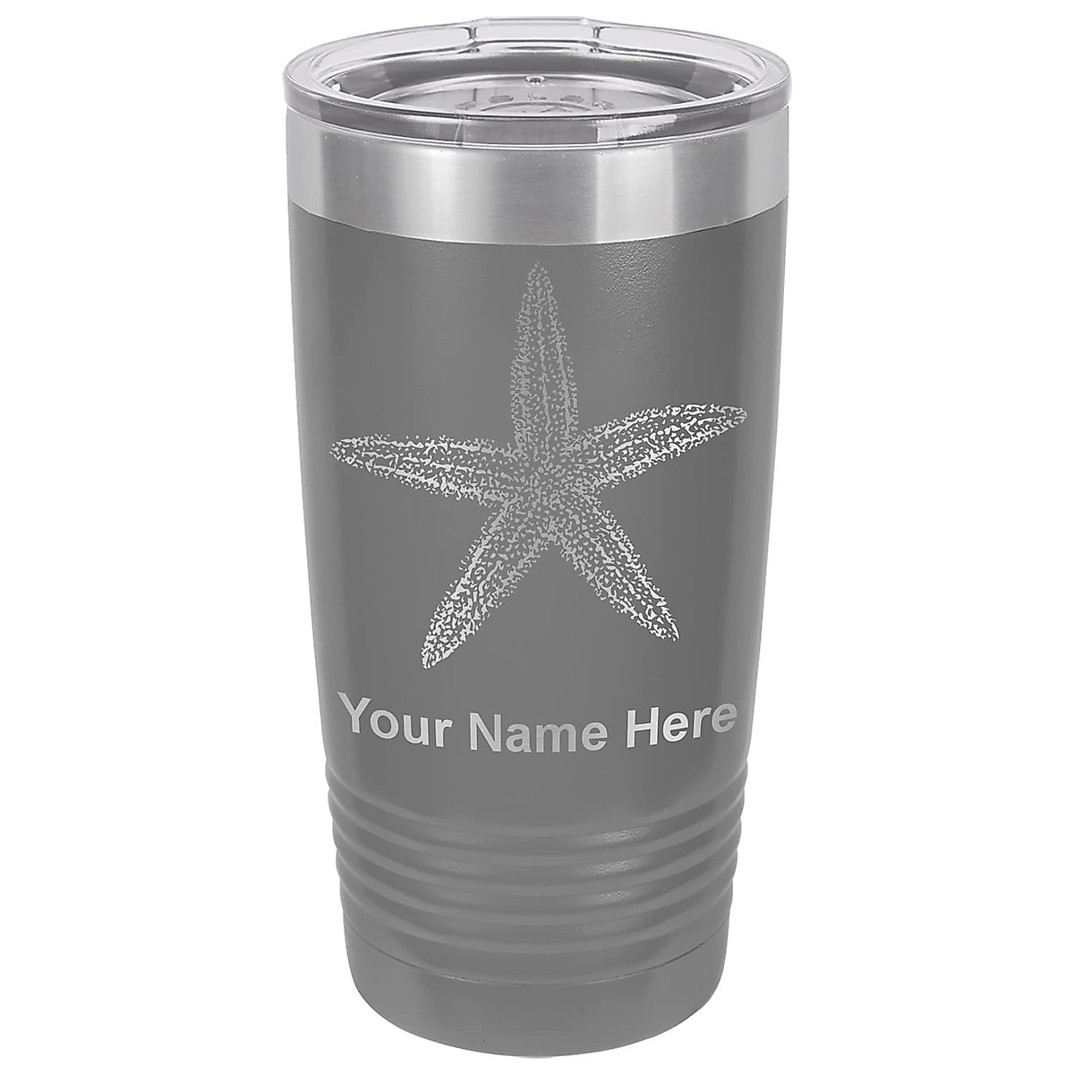 LaserGram 20oz Vacuum Insulated Tumbler Mug, Starfish, Personalized Engraving Included (Gray)