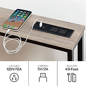 HOOBRO 47.2" Skinny Console Table with Power Outlets, 5.9" Behind Couch Table with Charging Station, Narrow Sofa Table, Long and Thin Table for Entryway, Living Room, Greige BG15XG01G1