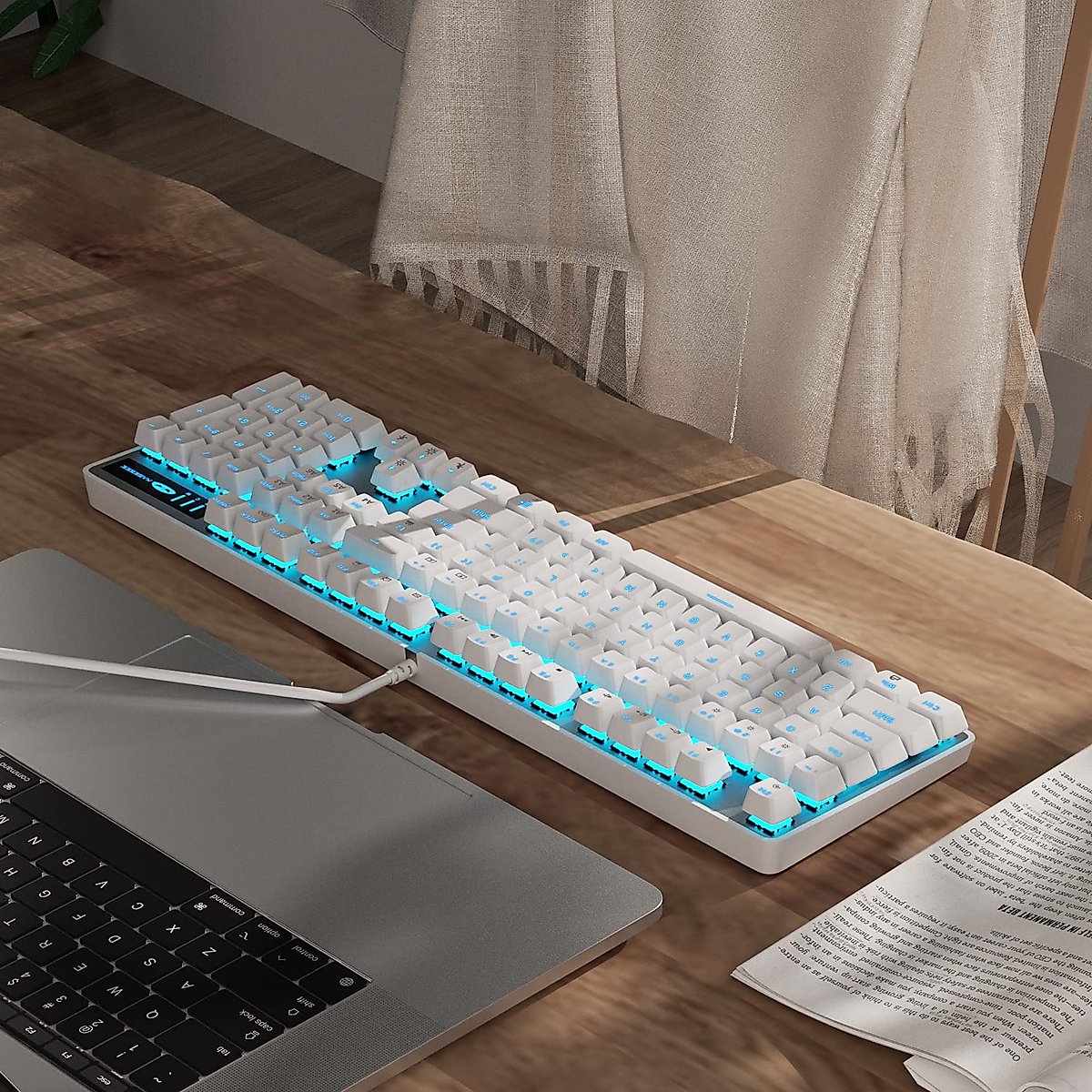 MageGee Mechanical Gaming Keyboard, Wired USB Adjustable Backlight Keyboard, New Mechanical Storm 100% Anti-ghosting Keyboard with Blue Switches for Windows PC/MAC Games (White)