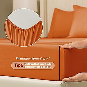 REDKEY Twin Size Bed Sheets Set 3 Piece Set Soft Breathable Bedding Sheets & Pillowcases Sets Deep Pocket Twin Bed Sheets Wrinkle Resistant - Easy Care (Twin,Persimmon)